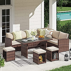 Yangming 2 Pieces Outdoor Patio Ottoman, Indoor Outdoor All Weather Rattan Wicker Ottoman Seat, Patio Rattan Furniture, Footstool Footrest Seat w/ Removable Cushions, No Assembly Required…