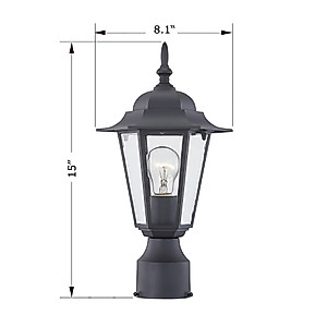 WISBEAM Outdoor Post Light, Pole Lantern, E26 Base 60W Max, Aluminum Housing Plus Glass, Wet Location Rated, ETL Qualified, Bulbs not Included, Black