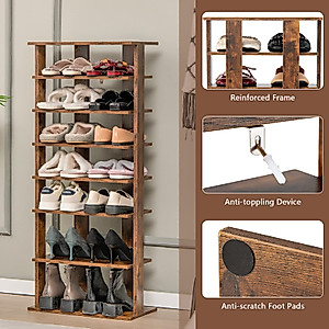 Giantex 8-Tier Wooden Shoe Rack, Patented Double Row Shoe Organizer for 16 Pairs, Customizable Height, Space-Saving Shoe Storage Stand for Entryway, Hallway, Living Room, Bedroom (Brown, Double)