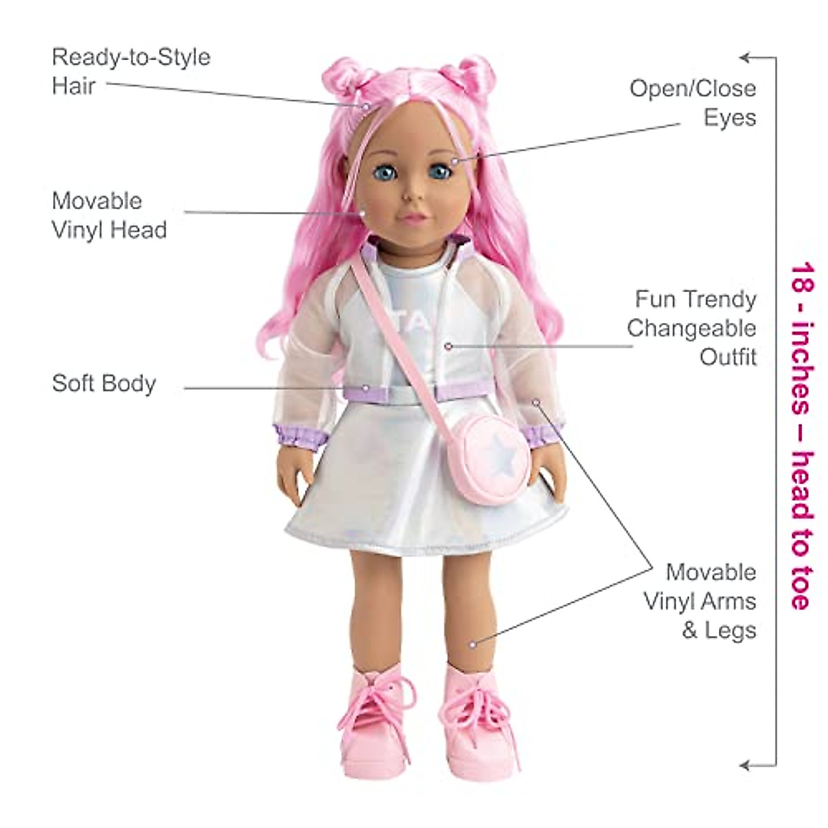 ADORA Amazon Exclusive Amazing Girls Collection, 18” Realistic Doll with Changeable Outfit and Movable Soft Body, Birthday Gift for Kids and Toddlers Ages 6+ - Amazing Girl Star