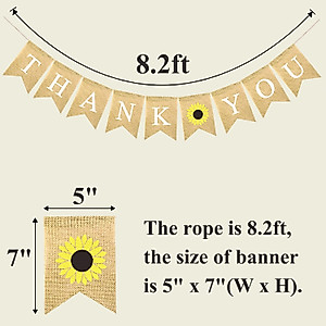 FAKTEEN Thank You Burlap Banner with Sunflower for Rustic Wedding Party Baby Shower Bunting Garland Home Decorations Photo Booth Props