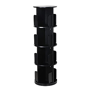Parrot Uncle 4-Tier Rotating Bookshelf 360 Display Floor Standing Bookcase Organizer Stackable Bookshelf for Office and Living Room, Black