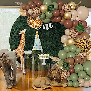 150Pcs Safari Fall Balloon Garland Arch Kit, Jungle Animal Print Olive Sage Green Brown Balloons for Wild One Baby Shower Party for Boy Girl First Birthday Wedding Party Decorations
