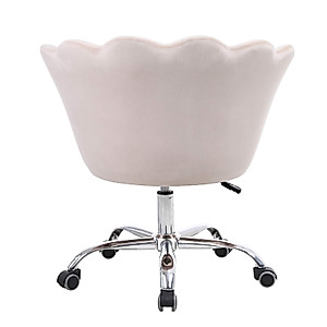 HOMEFUN Vanity Chair, Shell Chair with Wheels Cute Modern Desk Chair for Women Makeup Swivel Adjustable Roliing Chair for Bedroom, Beige