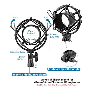 AT2020 Shock mount with Pop Filter [durable/more stable] by Etour - Mount Made from metal material to Eliminate Vibrations - Compatible with Diameter 46mm-53mm Microphone at2040 line Kit