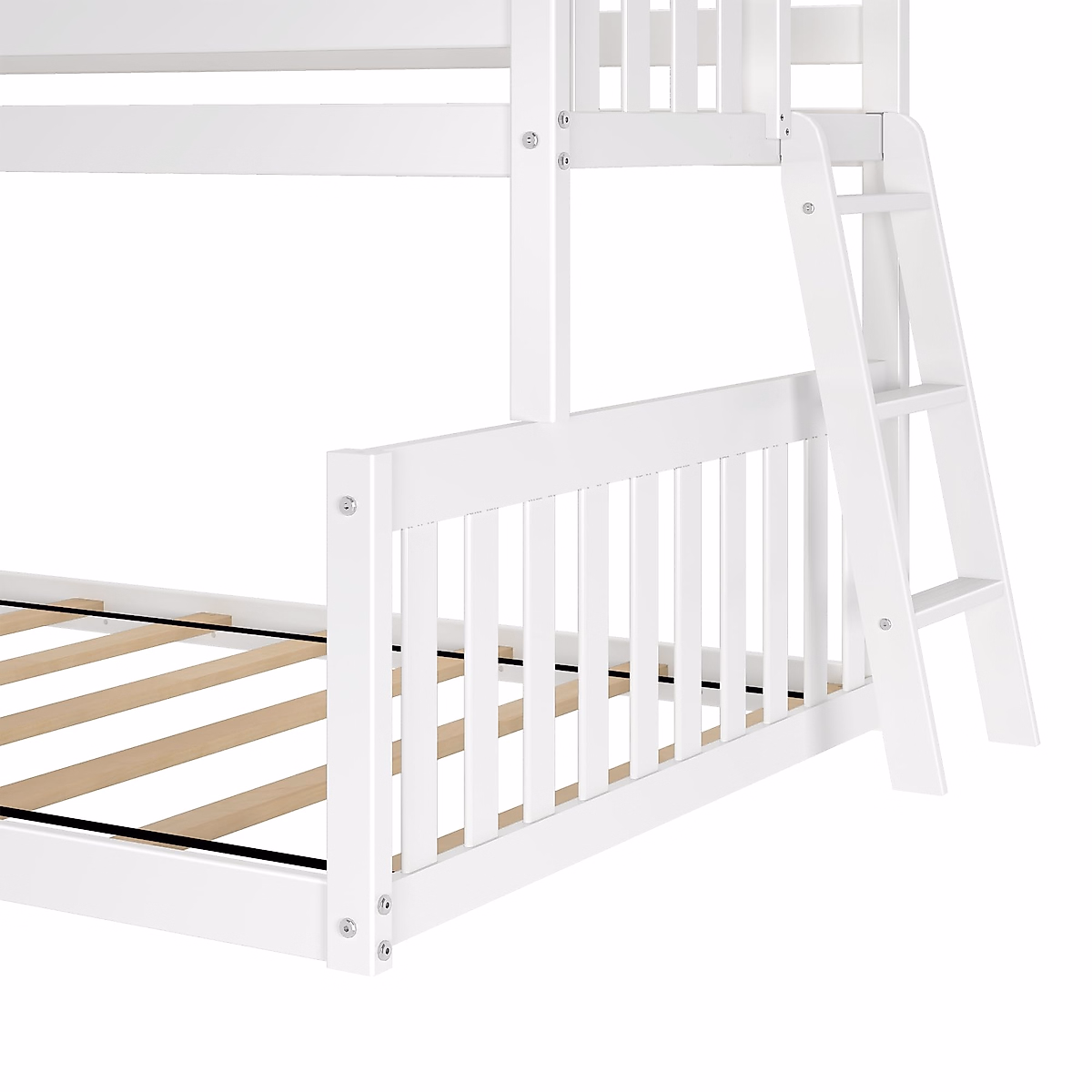 Max & Lily Twin Over Full Low Bunk with Angled Ladder on End, White