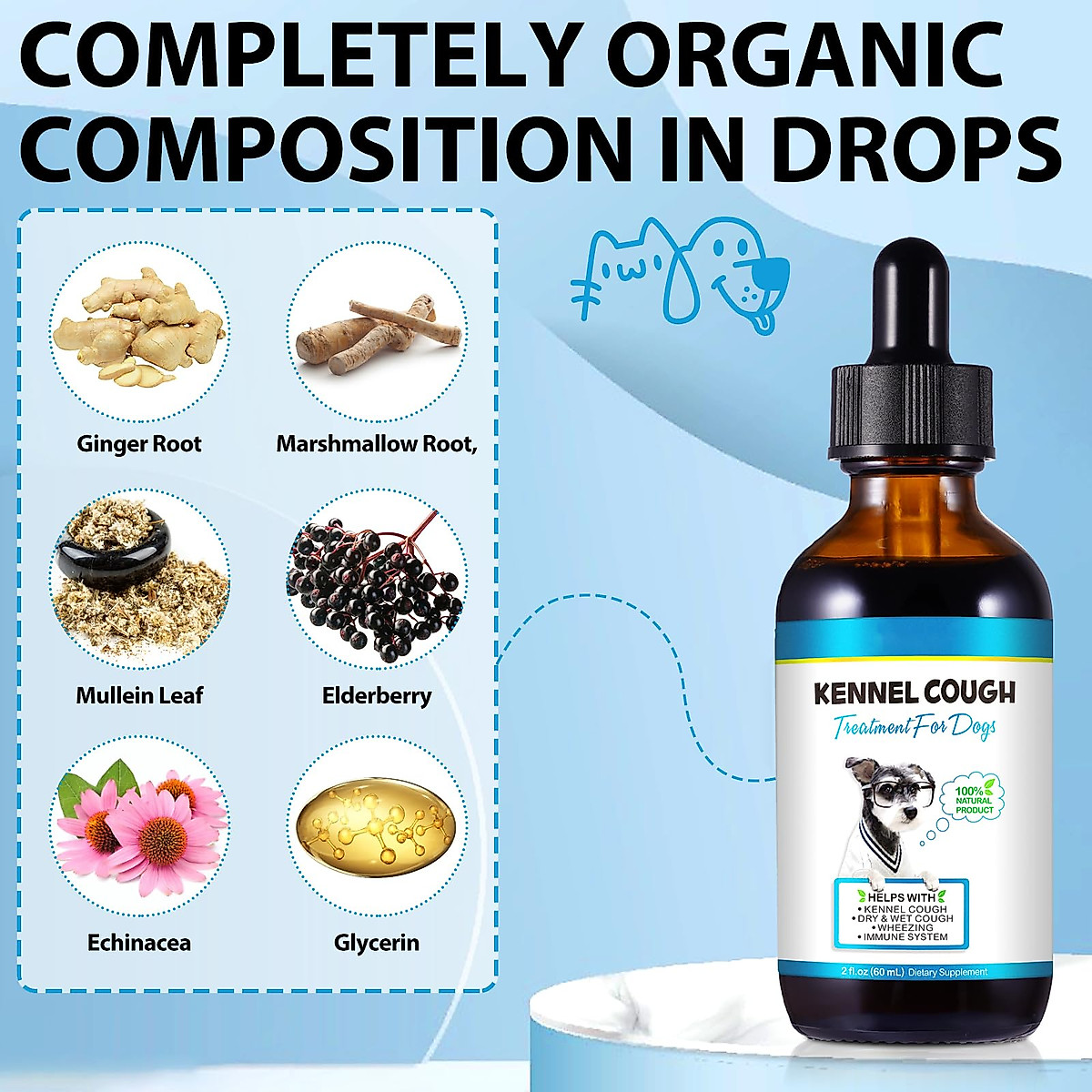 Kennel Cough Treatment for Dogs, Kennel Cough Herbal Drops, Dog Cough Relief - Dog Seasonal Allergy Relief, Dog Itch Relief, Support Dog Cough Care About Dry, Pet Cough Relief - 2.02 Fl.oz / 60 ml