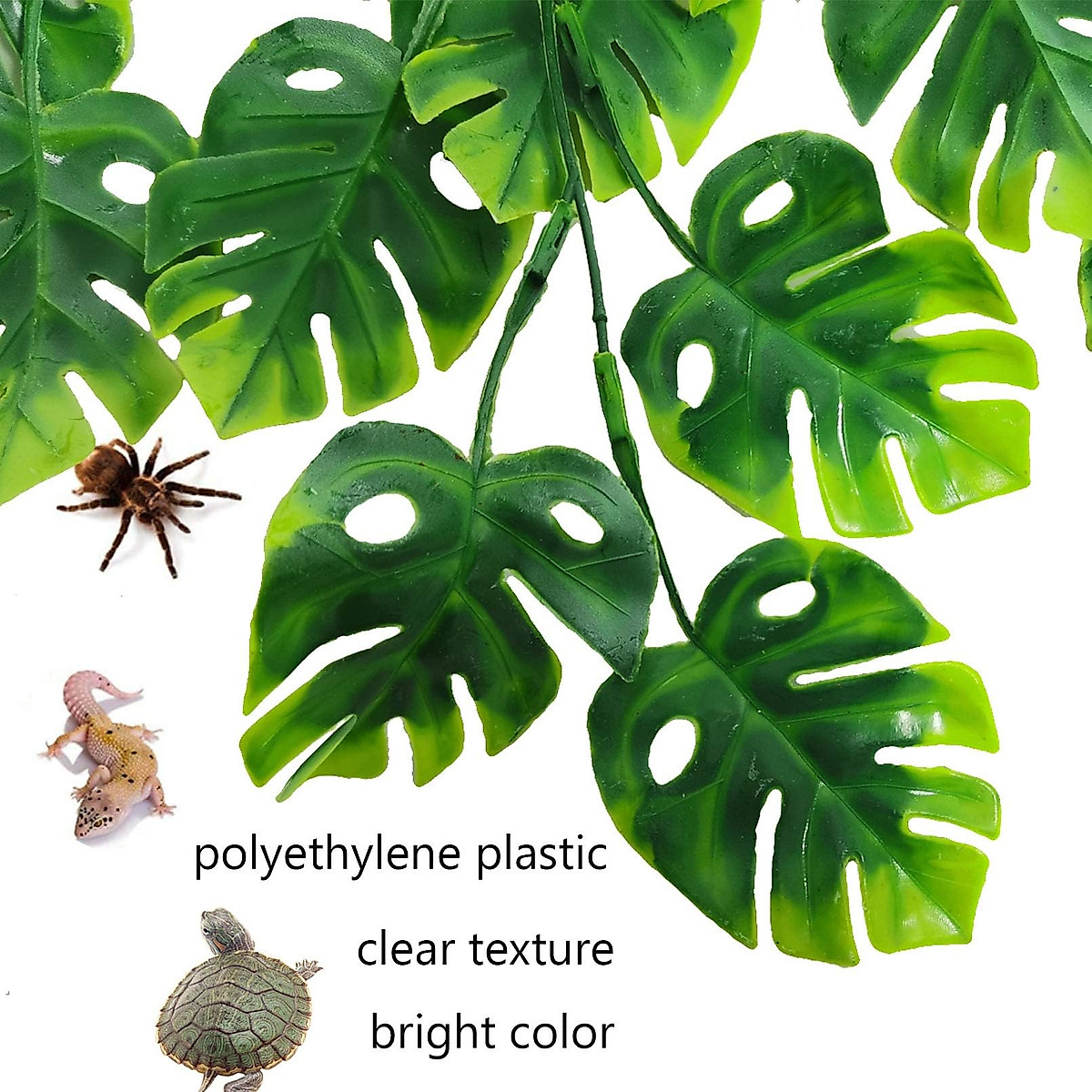 Hamiledyi Fake Plant Reptile Tank Hanging Plants with Suction Cup 3pcs Leaves Vines for Reptile Tank Bearded Dragons,Lizards,Geckos,Snake and Hermit Crab Tank Habitat Decorations 30 Inches Green