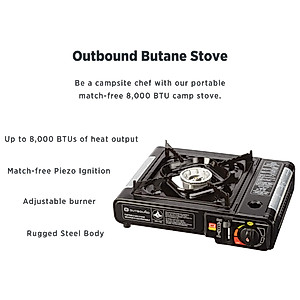 Outbound Camping Stove | Portable Single Burner Butane Gas Stove | Stainless Steel | Carry Case Included | 8,000 BTUs