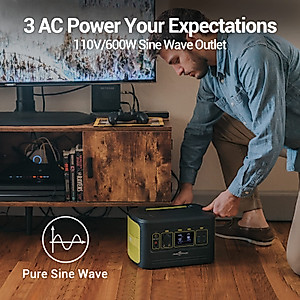 ROCKPALS Portable Power Station Freeman 600, 3 x AC Outlets, 614.4Wh Solar Generator and RP082 100W Foldable Solar Panel with Kickstand, Parallel Solar Panel Kit for Outdoor Camping, RV, Adventure