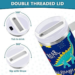 RPLIFE Colorful Dinosaurs Blue 40oz Tumbler with Handle, Stainless Steel Coffee Mug, Insulated Water Bottle with Straw