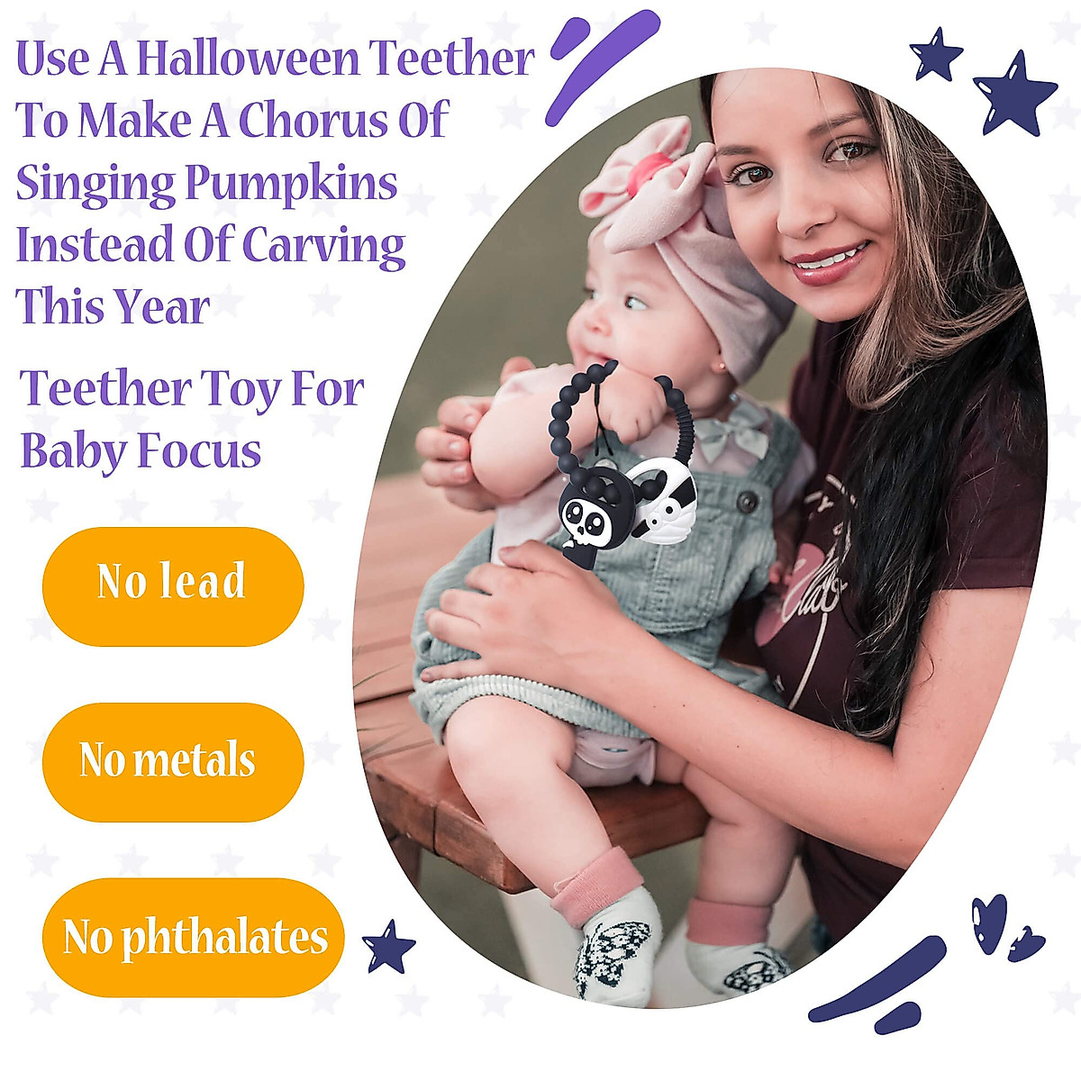 BIGSPINACH Mummy Teether and Cute Grim Reaper Ring Teether Halloween Activities Designed with a Bumpy Ring for Soothing and Ease of Grabbing