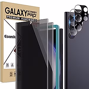 Esanik [2+2Pack] Privacy Screen Protector for Samsung Galaxy S23 Ultra 6.8-inch [NOT for S23 Plus/S23] Anti Spy PET Film(NOT Glass) with Easy Installation Frame + Camera Lens Protector Fingerprint ID Compatible