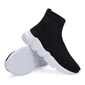 YAVY Sneakers for Boys Tennis Shoes Girls Sock Sneakers for Kids Slip on Shoes Breathable high top Athletic Shoes Lightweight Walking Running Shoes Black 054-35