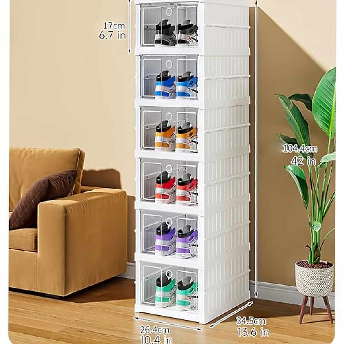 James&Jesse Shoe Organizer Storage Box, Portable Folding Shoe Rack for Closet with Magnetic Clear Door,Large Sneaker Cabinet Bins All-in-one Sturdy Easy Assembly ，Up to size 11 (3)