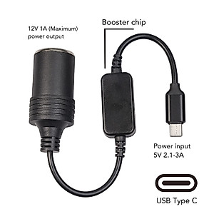 5V USB C Male to 12V Car Cigarette Lighter Socket Female Converter, Power Adapter Converter, for Driving Recorder DVR Dash Camera GPS, 0./11.8in