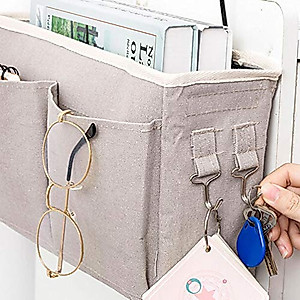 DOITOOL Storage Bag Hanging Organizer, Grey Bedside Caddy Organizer, Canvas Pouch for Bunk, chair, Hospital Beds, College Dorm, Rooms, Baby Bed Rails, Camp ( Grey )