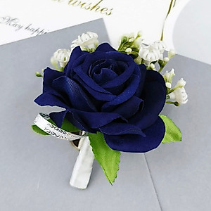 MAFELOE 2Pcs of Wrist Corsage and Boutonniere Set, Artificial Flowers Accessories Suit Decor for Wedding Prom Party Homecoming Ceremony Anniversary - Navy Blue