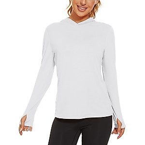 KEFITEVD Hiking Shirts Women Quick Dry Long Sleeve Workout Sun Shirt Women UPF 50+ UV Sun Protection Hoodie Summer Shirts White