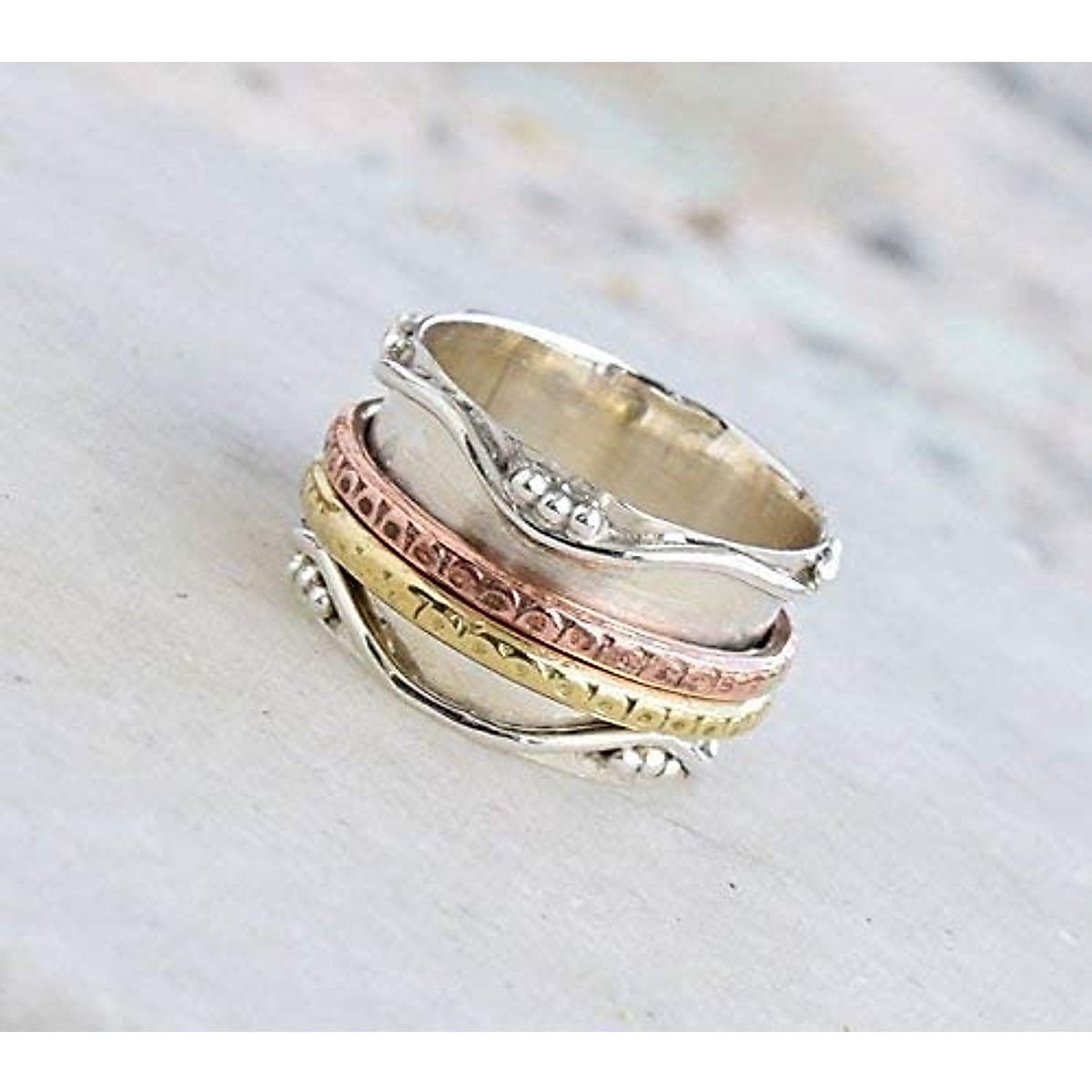 925 Sterling Silver Spinner Ring for Women, Yoga Maditation Spin ring Two Tone Handmade Ring Worry Ring, Thumb Ring, Fidget Rings, Promise Ring Size US 10 Gift For Her