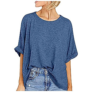 DASAYO Women Plus Size Tshirts Tops Crew Neck Solid Half Sleeve Shirt Tunic Comfy Casual Summer Plain Loose Blouse T Shirts