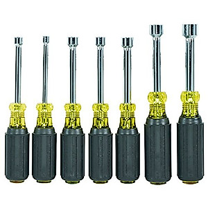 Klein Tools 631M Tool Set, Made in USA, Magnetic Nut Drivers Sizes 3/16, 1/4, 5/16, 11/32, 3/8, 7/16 and 1/2-Inch on 3-Inch Full Hollow Shaft, 7-Piece