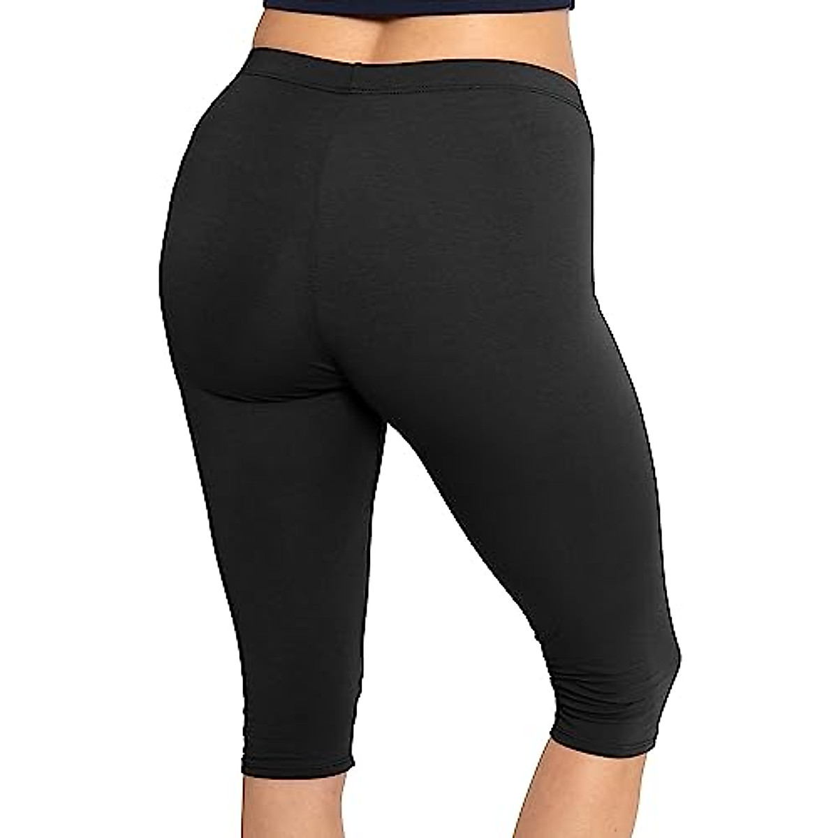STRETCH IS COMFORT Women's Knee Length Leggings Black Large