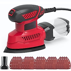 Detail Sander, 130W Compact Electric Sander, 14000 RPM, with 20PCS Sandpaper Mouse Sander, Hand Sanders with Multi-Function efficient Dust Box Collection System, Suitable for Sanding, Polishing, etc.