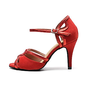 Goettin Professional Latin Dance Shoes Satin Salsa Dancer Shoes Ballroom Tango Dancing Shoes for Women with 3.5" Heel by FBA (US7.5) Red