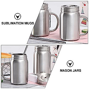 EXCEART Mason Jar Cups 2 Pcs 700ml Stainless Steel Insulated Mason Jar Tumblers Mug with Lids Straws Double Walled Drinking Travel Mugs Smoothie Cup for Water Coffee Juice Silver Mason Jar Beer Mugs
