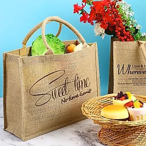 Shappy 8 Pack Burlap Tote Bags with Handles, Jute Tote Bags with Laminated Interior Reusable Grocery Bag for Women Bridesmaid Wedding Gift DIY Art Crafts Decoration Beach