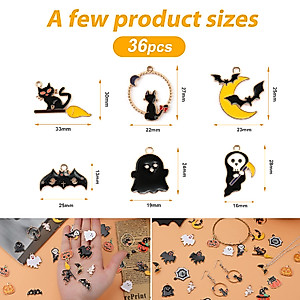 AIEX 36pcs Halloween Charms, Enamel Pendant Halloween Pumpkin Ghost Bat Charms for Earrings Necklace Bracelet Jewelry Making DIY Craft Decorations