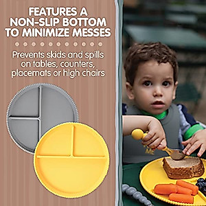 Chewbeads Silicone Divided Plates - Set of 2 - Non Slip Toddler and Baby Plates - Dishwasher, Microwave & Freezer Safe Silicone Plates for Baby - 100% Silicone, BPA Free & Phthalate Free