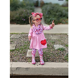 Unique Baby Girls Toddler 3 Piece Valentines Day Matching Heart Print Legging Set (9t, Pink)