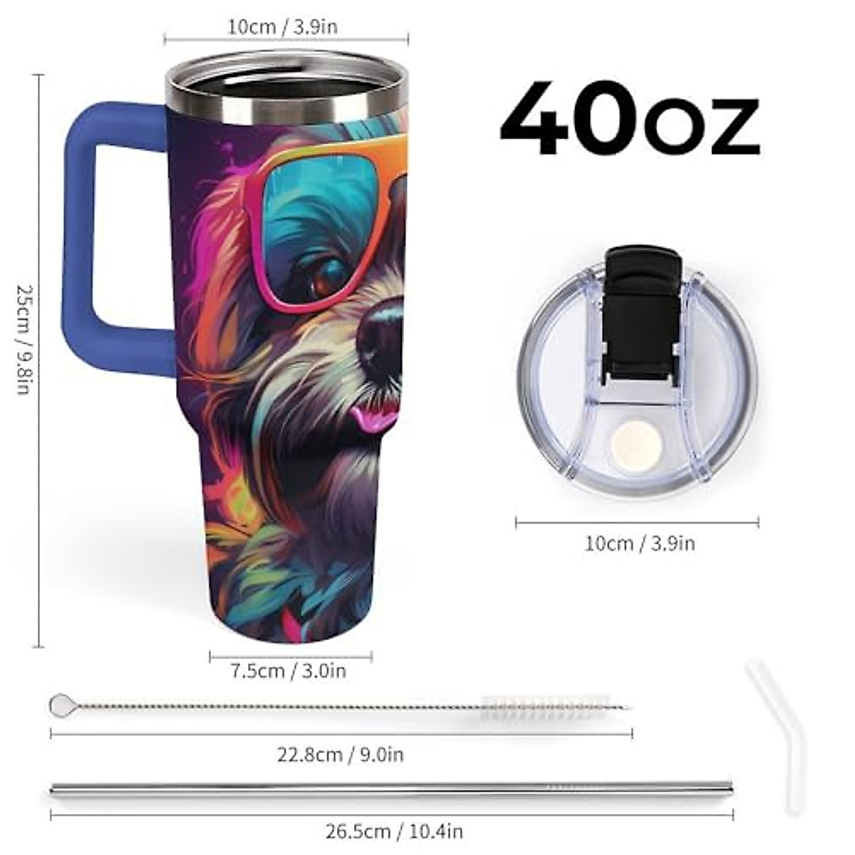 Shih Tzu Dog 40 Oz Car Cup Stainless Steel Travel Mug Leak-Proof Insulated Tumbler with Handle Deep Blue-style