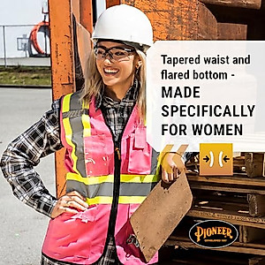 Pioneer Safety Vest for Women with Pockets - Hi-Vis Reflective Tape - for Construction - Pink