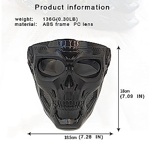 PPGAREGO Airsoft Mask | Ghost Mask | Motorcycle Face Mask | Skull Skeleton Mask | Airsoft Tactical Gear | for Halloween Paintball Game Party and Other Outdoor Activities (Black+Black)