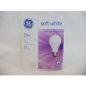 General Electric Ge Soft White Light Bulbs 25 W 210 Lumens A19 Med Base 4-1/4 In. Pack / 2