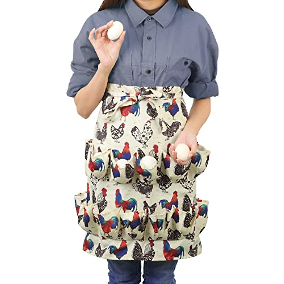 Foxyoo Egg Apron for Fresh Eggs,Egg Collecting Apron with Deep Pockets,Chicken Egg Apron for Women,Egg Baskets Holder Apron-Half Body Style