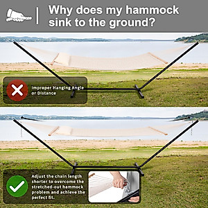 SUNCREAT Double Outdoor Hammock with Stand Included, Portable Cotton Rope 2 Person Hammock for Outdoor, Patio, Garden, Backyard, Beige