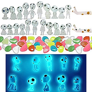 ZFFLYH Princess Mononoke Tree Spirits with Glow in The Dark Rocks and Tree Stump, 62Pcs Luminous Ghost Micro Landscape for Landscape Garden Decoration,Blue