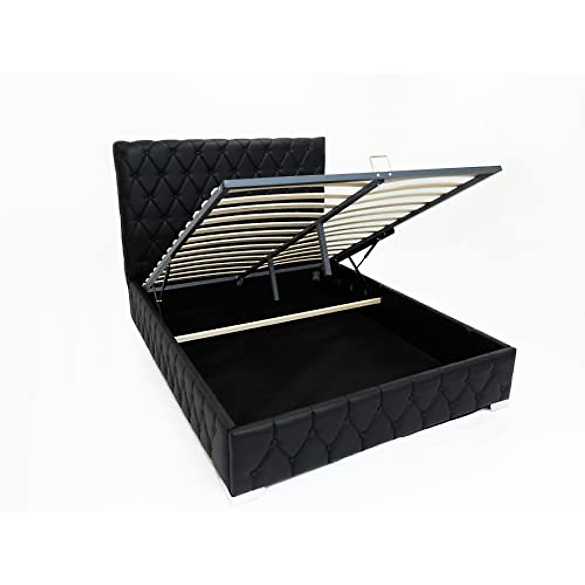 Upholstered Bed Frame with Storage, Faux Leather Platform Bed Frame, No Box Spring Needed, Black-Full