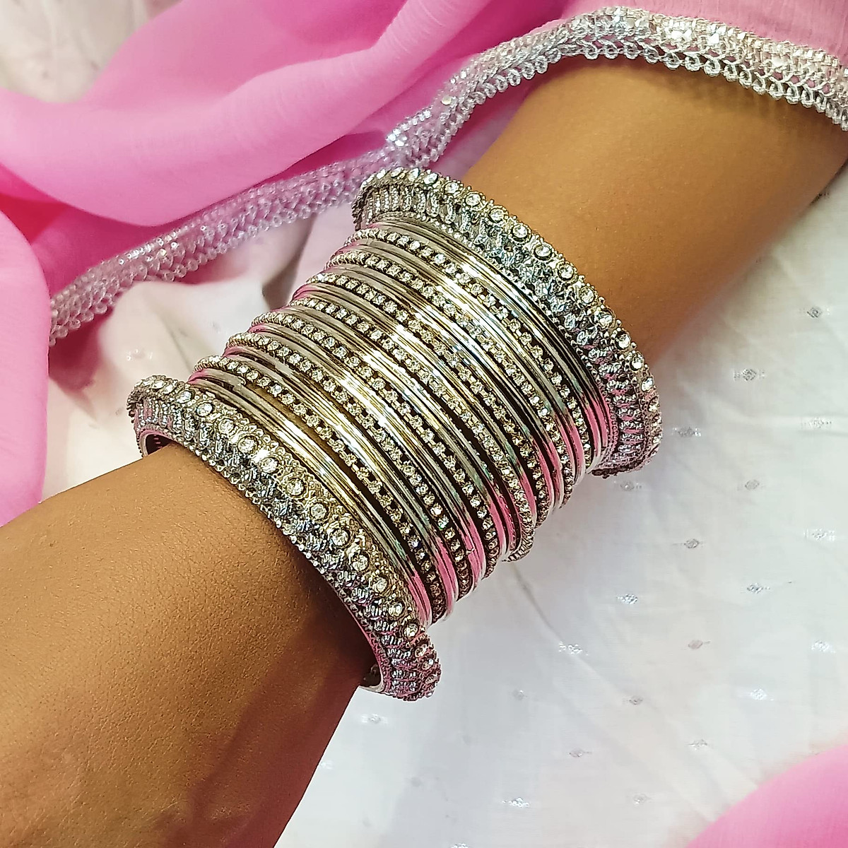 Efulgenz Boho Vintage Antique Gypsy Tribal Indian Oxidized Crystal Bracelets Bangle Set Jewelry, 10, Metal