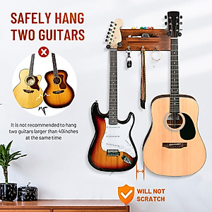 CAHAYA Guitar Wall Mount Hanger with Shelf and Pick Holder Rotatable Rubber Hooks Take 2 Guitars for Acoustic Electric Bass Violin Banjo Mandolin Ukulele CY0298