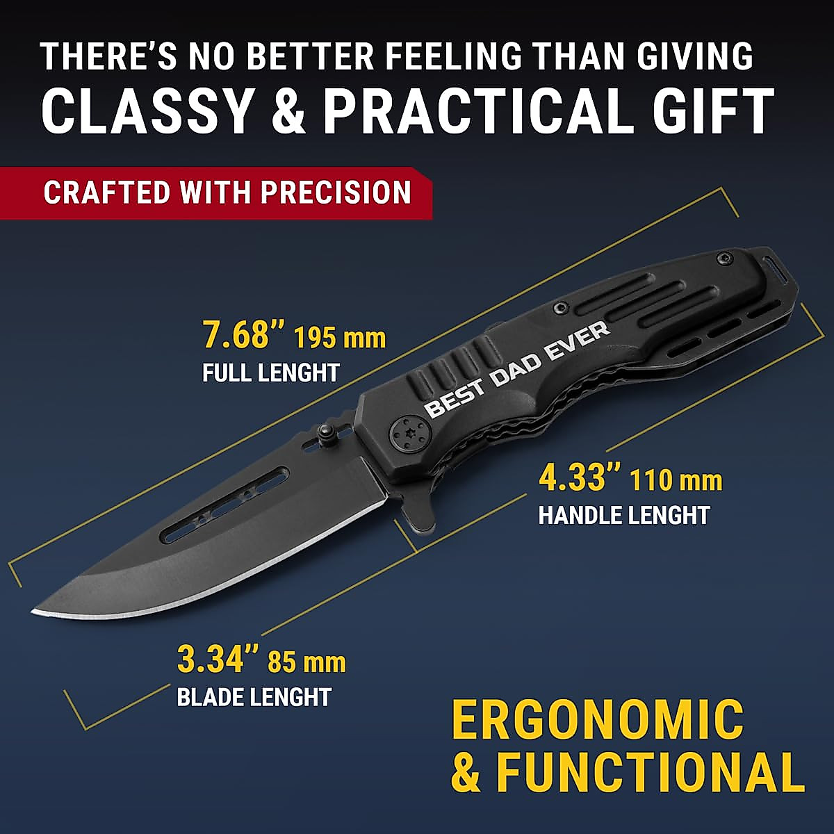 Gifts for Men - Stocking Stuffers for Adults - Mens Gifts Ideas - Cool Pocket Knife ‘BEST DAD EVER’ - Best Christmas Gifts for Dad Husband - Holiday Gift for Stepdad Father - 6681 BDE