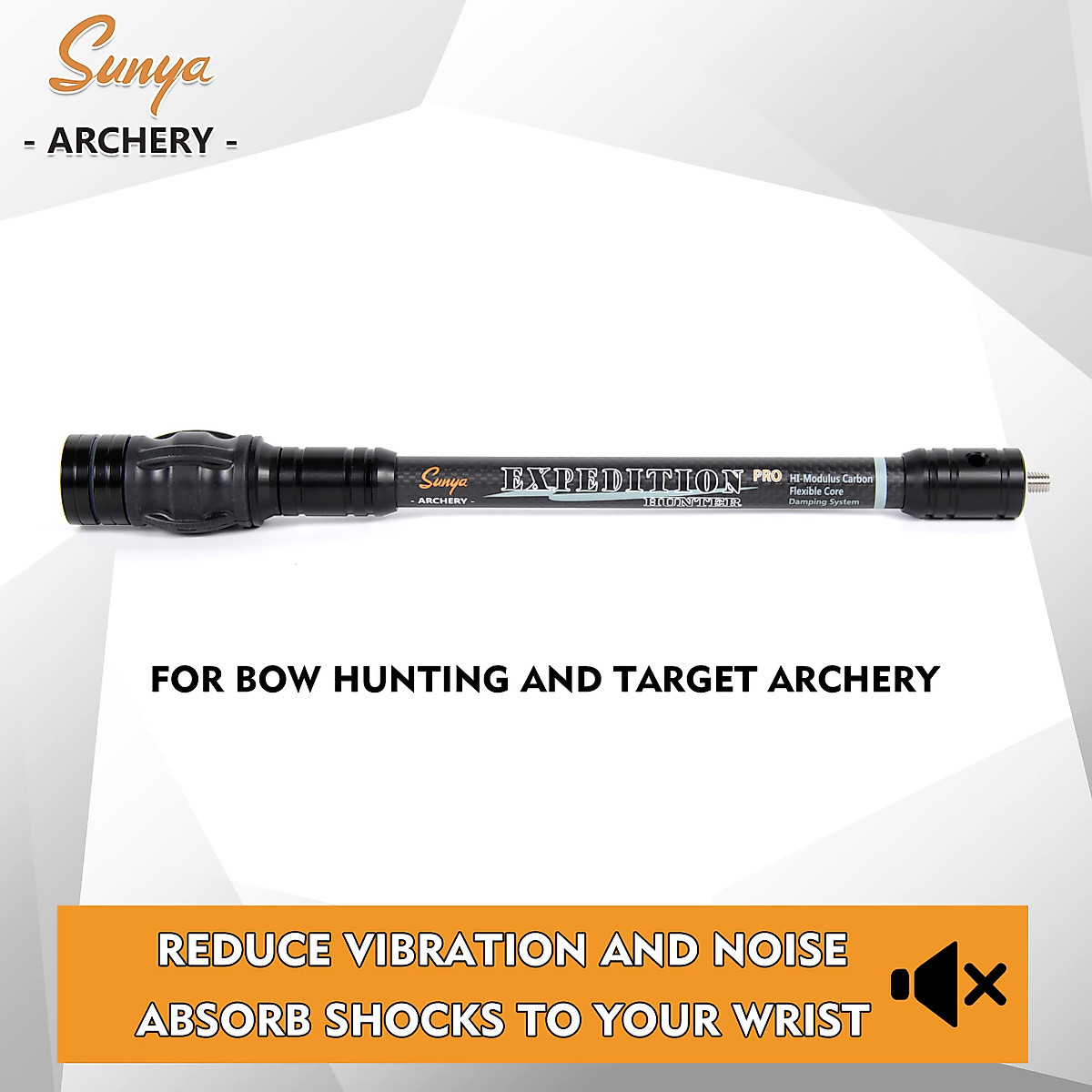 SUNYA Archery Bow Stabilizer for Compound Bow, Carbon Fiber Body Flexible Core with Damping System and Weights, Expedition Pro Series,Fit Bow Wrist Sling (Black Carbon, 10")