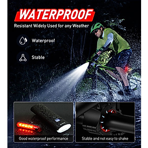 Bike Light Set USB Rechargeable - 5400mAh Bike Headlight & Taillight with Digital Display, 3 LED Super Bright 1600 Lumen 6 Lights Modes for All Bicycles, Road, Mountain, Night Riding