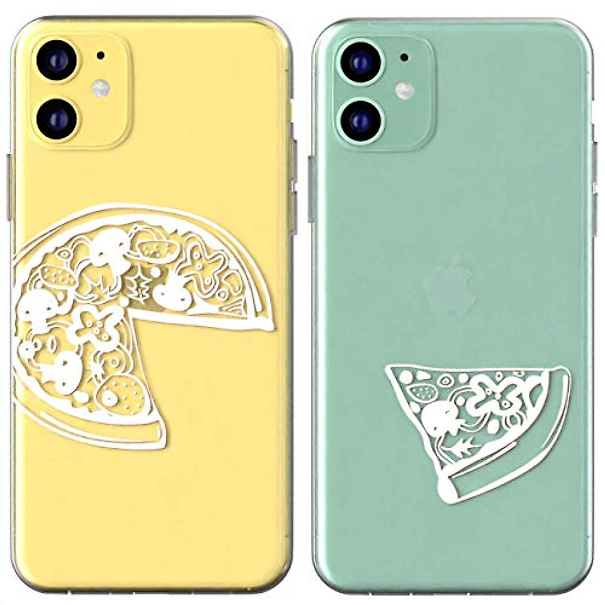 Toik Matching Couple Cases for Apple iPhone 11 Pro Xs Max Xr 10 X 8 Plus 7 6s 5s SE Cover Girlfriend Cute Anniversary Boyfriend Sketch Slice Pizza Slim Drawing Design Simple BFFs Protective Flexible