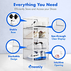 24 Pack Medium Shoe Organizer Shoe Storage Box for Closet, Shoe Boxes Clear Plastic Stackable, Sneaker Storage Shoe Containers Shoe Box Storage Containers, Clear Shoe Boxes Stackable Storage Bins