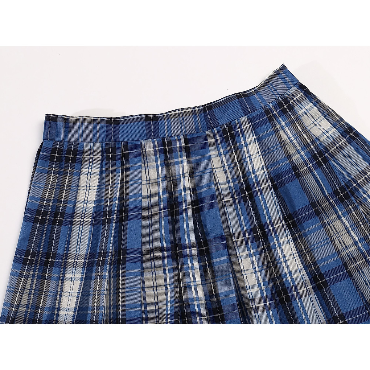 Women`s plaid short A line Skirts costumes (3XL, Blue mixed white black)